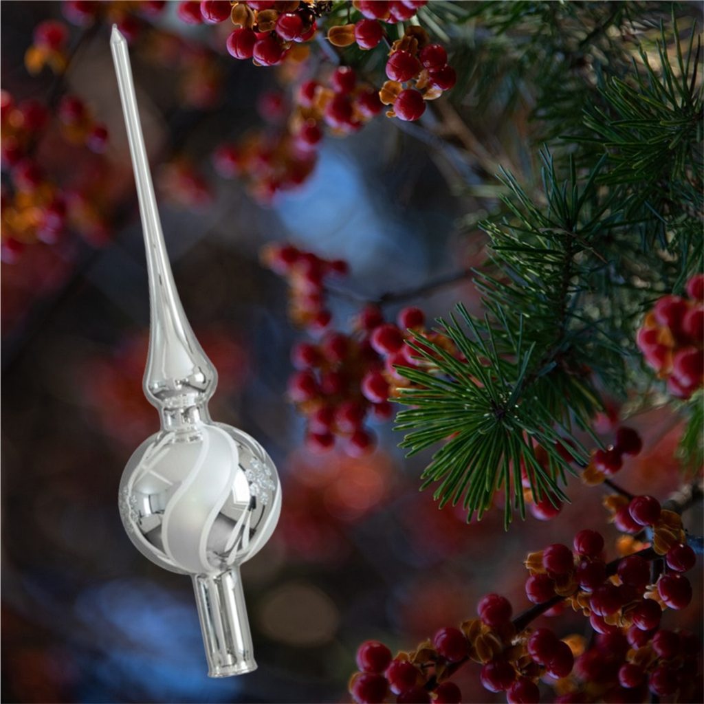 Tree Topper Spiral & Flower Silver | Handcrafted Glass Tree Topper