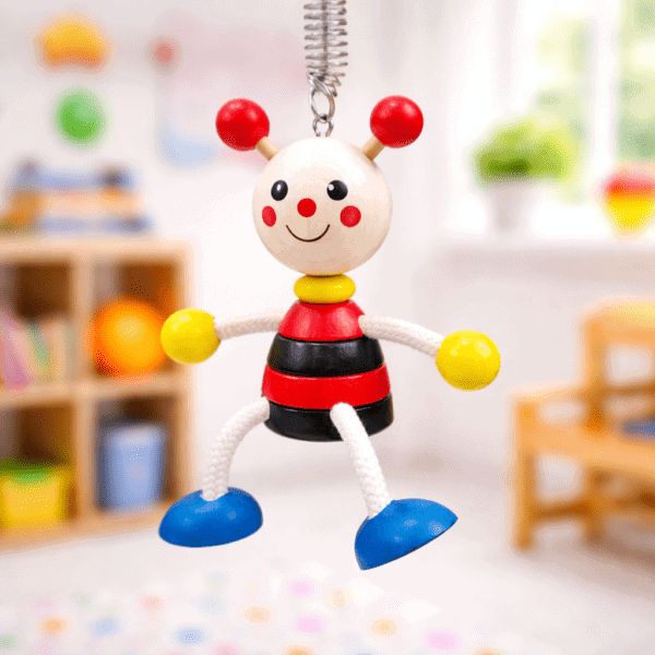 Bouncing Hanging Toy Ladybug | Wooden Spring Figure for Kids